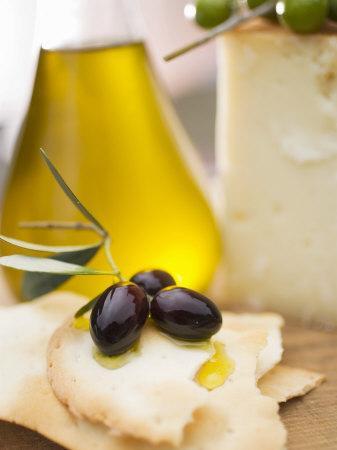 'Black Olives, Crackers, Olive Oil and Parmesan' Photographic Print ...