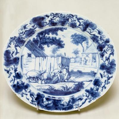 'Blue Chiaroscuro Decorated Plate with Manganese Contours' Giclee Print ...