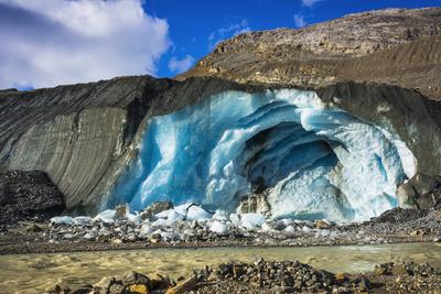 'Blue ice and meltwater at the toe of the Athabasca Glacier, Jasper ...