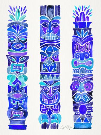 'Blue Tiki Totems' Giclee Print - Cat Coquillette | Art.com