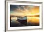 'Boat on Lake with a Reflection in the Water at Sunset' Photographic ...