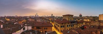 'Bologna, Italy rooftop skyline and famous historic towers at dusk ...