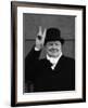'British Pm Winston Churchill Sporting Top Hat with Coat and Scarf as ...