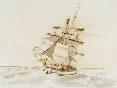 Merchant Ship Shortening Sail in a Fresh Breeze, C.1870 (Pen & Wash ...