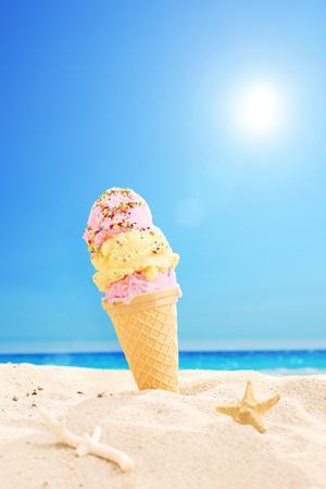 'Ice Cream Stuck in Sand on a Sunny Tropical Beach with the Sky in the ...