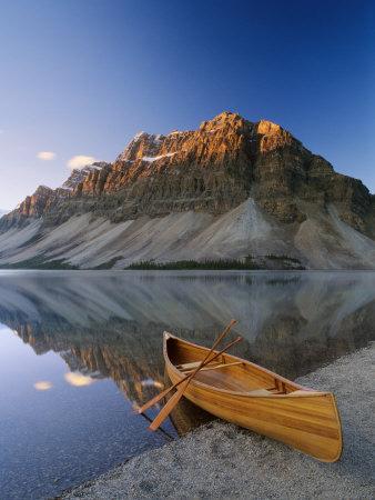 'Canoe at the Lakeside, Bow Lake, Alberta, Canada' Photographic Print ...