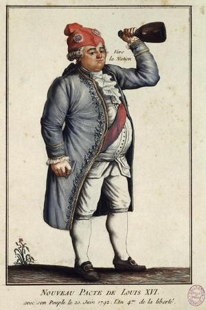 'Caricature of Louis XVI with Phrygian Cap, 1792, Colored Engraving ...
