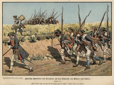 'Prussian Musketeers and Grenadiers on the March from Mahren to Kustrin ...