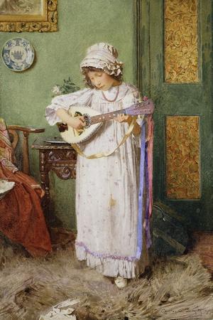 'A Girl Playing a Mandolin, 1899 (Pencil and Watercolour Heightened ...