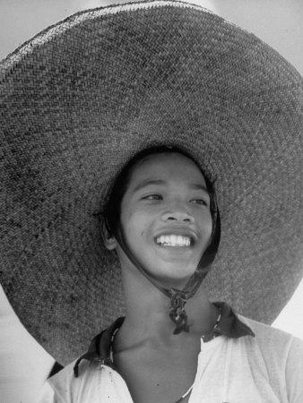 'Caroline Native Boy Wearing Huge Straw Hat Made of Pandanus Fiber ...