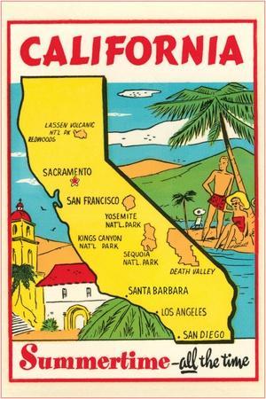 Cartoon Map of California Art Print | Art.com