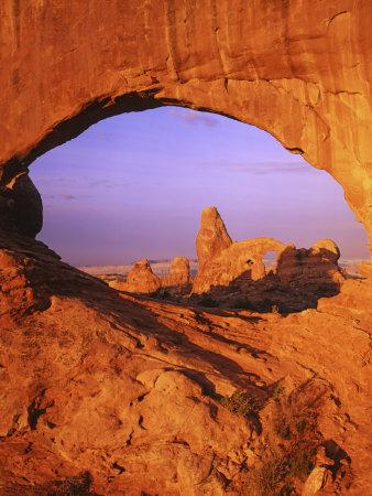 'Double Arch Frames Turret Arch at Dawn, Arches National Park, Utah ...