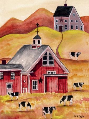 'Cow Folk Art Barn' Giclee Print - Cheryl Bartley | Art.com
