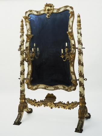 'Cheval Glass Decorated with Partially Gilded White Lacquered Wood ...