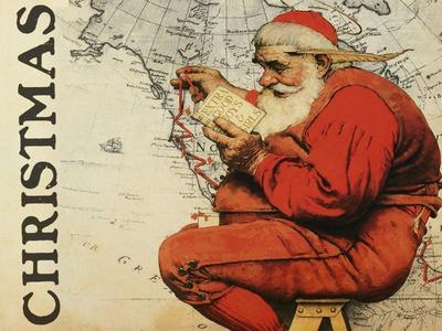 'Christmas Santa's Map' Giclee Print | Art.com