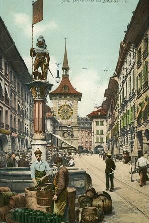 'Clock Tower and Bear Monument in Bern, Switzerland' Art Print | Art.com