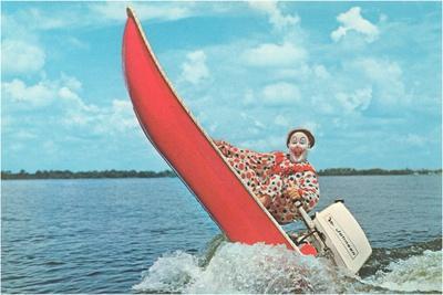 'Clown Wind Surfing with Outboard' Art Print | Art.com