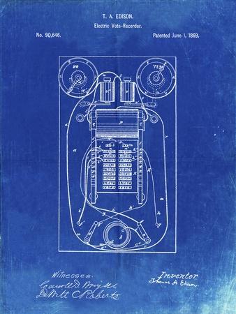 'PP1083-Faded Blueprint T. A. Edison Vote Recorder Patent Poster ...