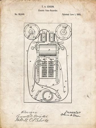 'PP1083-Vintage Parchment T. A. Edison Vote Recorder Patent Poster ...