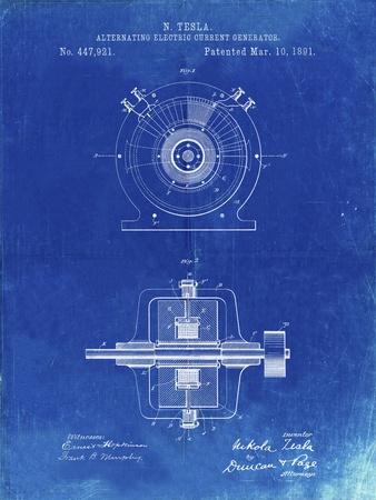 'PP1090-Faded Blueprint Tesla Alternating Current Generator Poster ...