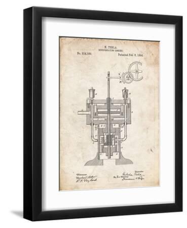 PP1094-Vintage Parchment Tesla Reciprocating Engine Poster Framed ...