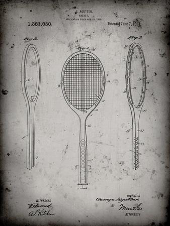 'PP1128-Faded Grey Vintage Tennis Racket Patent Poster' Giclee Print ...
