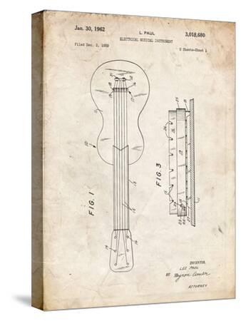 PP140- Vintage Parchment Gibson Les Paul Guitar Patent Poster Stretched ...