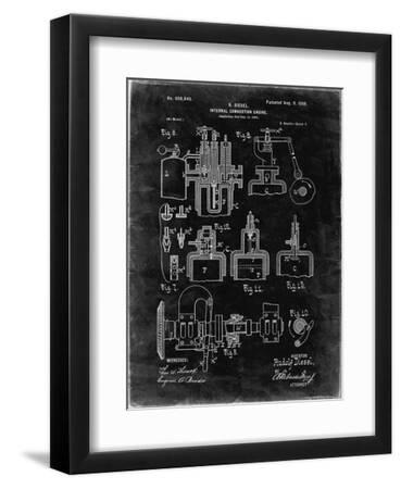 PP257-Black Grunge Diesel Engine 1898 Patent Poster Framed Giclee Print ...