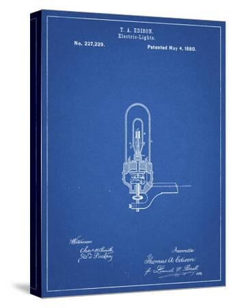 PP296-Blueprint Edison Light Bulb Poster Stretched Canvas Print - Cole ...
