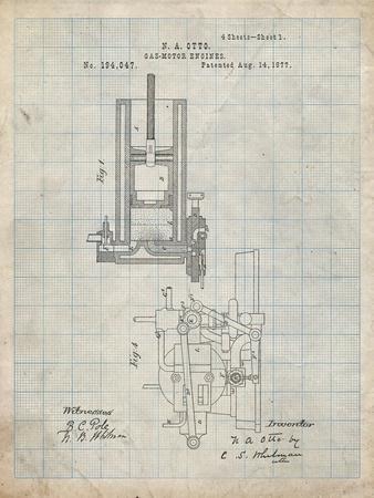 'PP304-Antique Grid Parchment Combustible 4 Cycle Engine Otto 1877 ...