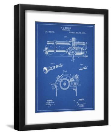 PP798-Blueprint Edison Phonograph Patent Poster Framed Giclee Print ...