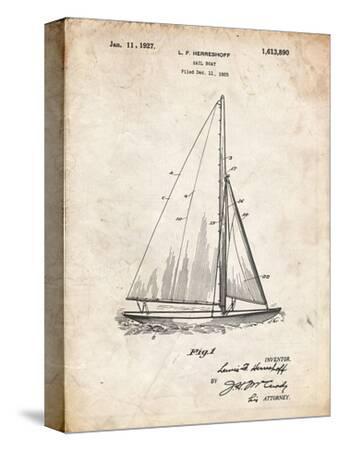PP878-Vintage Parchment Herreshoff R 40' Gamecock Racing Sailboat ...