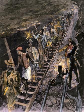 'Colonial Africa: African Workers Descending into a Diamond Mine near ...