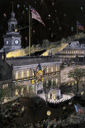 'Colonial Flag and Fireworks on Independence Hall to Celebrate the ...