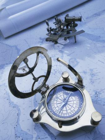 'Compass with a Sextant and a Map' Photographic Print | Art.com