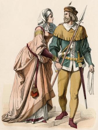 'Couple of the German Nobility, 14Th Century. the Elegant Woman Leans ...
