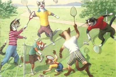 Crazy Cats Playing Badminton Art Print | Art.com