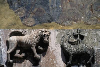 'Crucifer Lamb and Lioness, Detail from Bas-Relief, Entrance to Church ...