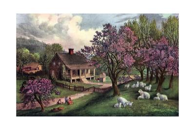 'American Homestead Spring' Giclee Print - Currier & Ives | Art.com