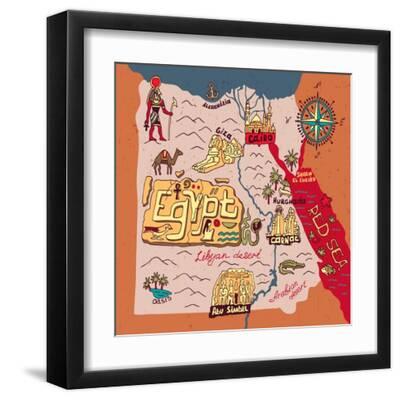 Illustrated Map of Egypt Framed Art Print - Daria_I | Art.com
