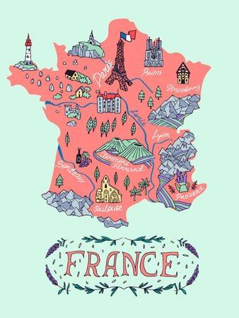 'Illustrated Map of France. Travel' Art Print - Daria_I | Art.com