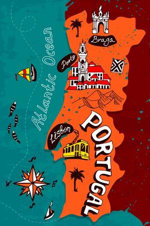 'Illustrated Map of Portugal' Art Print - Daria_I | Art.com
