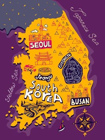 'Illustrated Map of South Korea' Art Print - Daria_I | Art.com