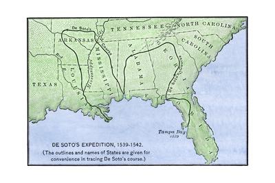 'De Soto Expedition's Route across Southeast North America, 1539-1542 ...