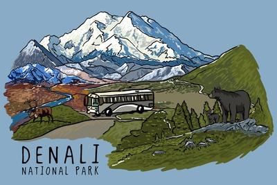 'Denali National Park, Alaska - Line Drawing - Lantern Press Artwork ...