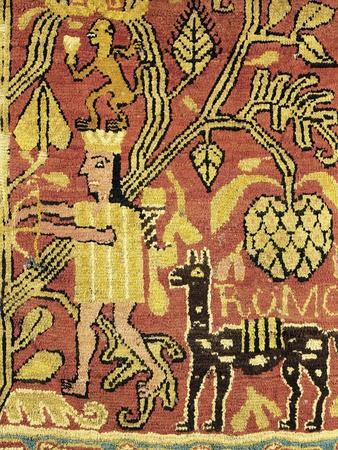 'Detail of Carpet Depicting Inca and Llama Surrounded by Local Flora ...