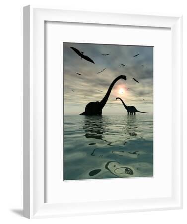 Diplodocus Dinosaurs Bathe in a Large Body of Water Photographic Print ...