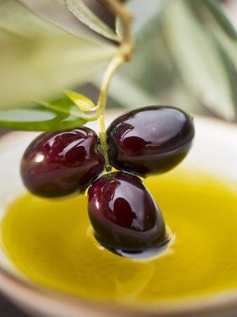 Dipping Olive Sprig with Black Olives in Olive Oil Photographic Print ...