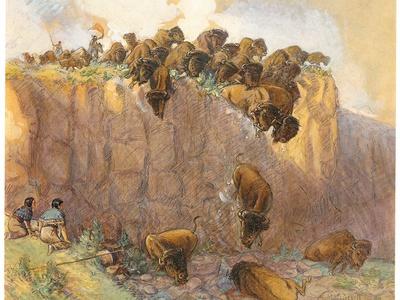 'Driving Buffalo over the Cliff, 1914 (W/C, Ink and Gouache on Board ...
