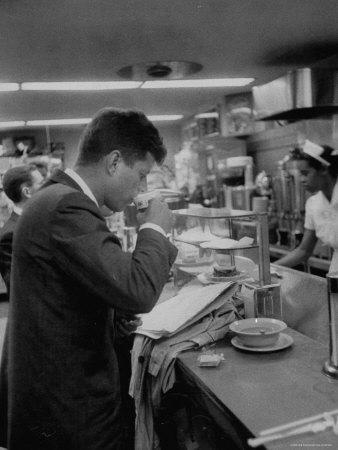 'Senator John F. Kennedy Drinking a Cup of Coffee at a Cafe in ...